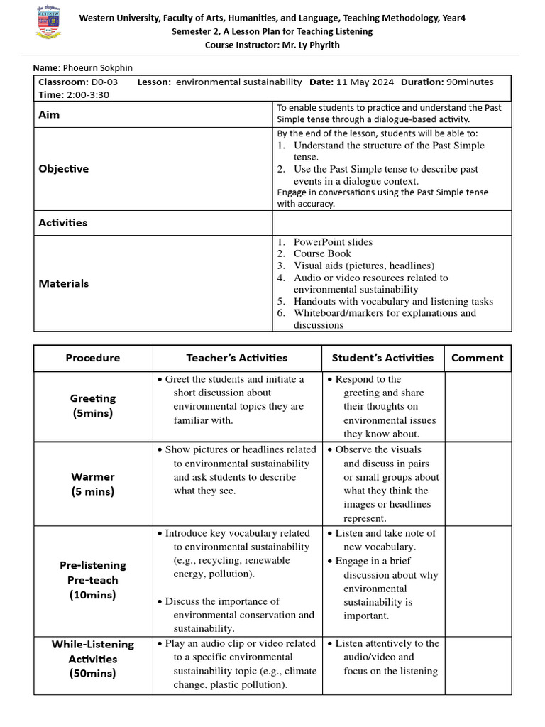 Lesson_plan_For_Teaching_Listening_environmental_sustainability | PDF ...