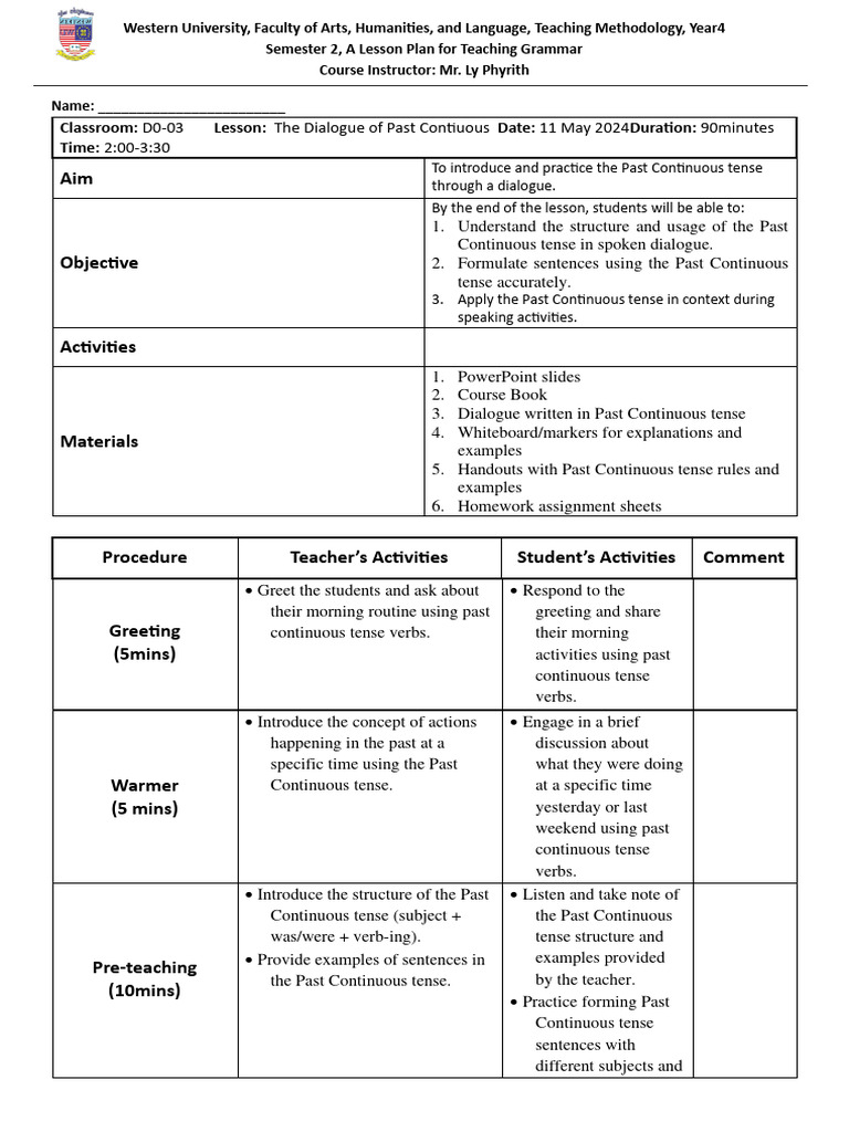 Lesson Plan Grammar Dialog 2 | PDF | Grammatical Tense | Lesson Plan