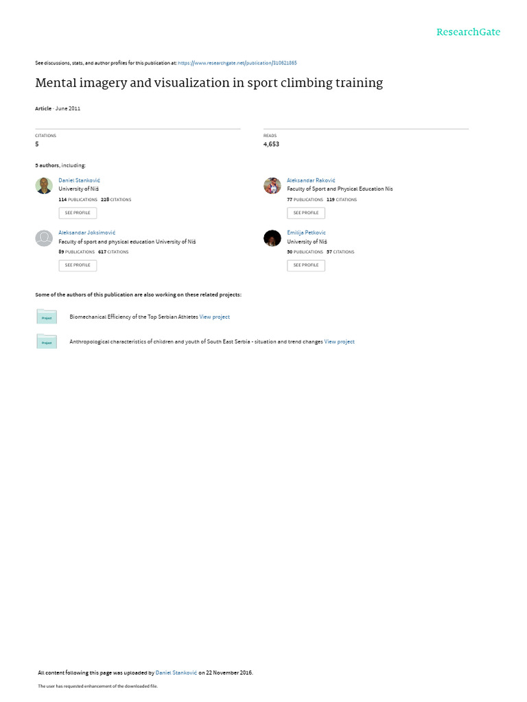 Mental Imagery in Sport Climbing Training | PDF | Mental Image | Psychology