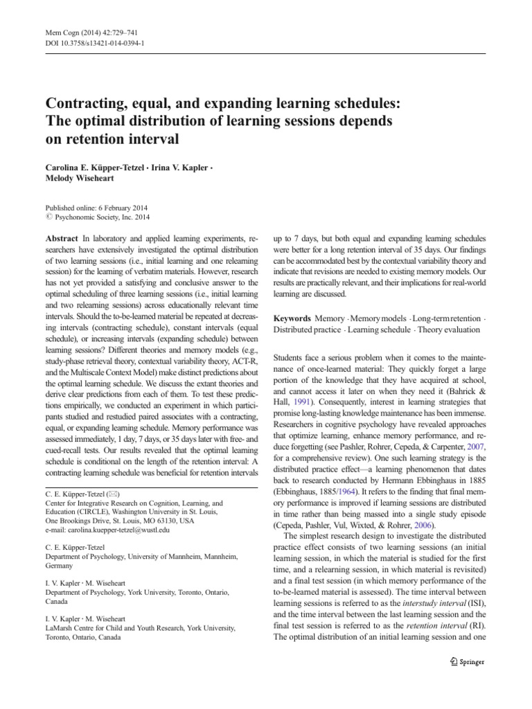 Contracting, Equal, and Expanding Learning Schedules - The Optimal ...