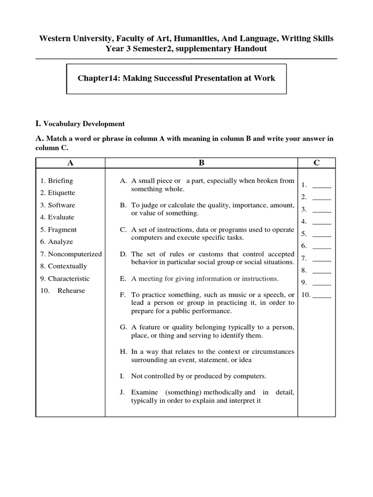 Writing Skills Handout for Presentations | PDF | Sentence (Linguistics ...