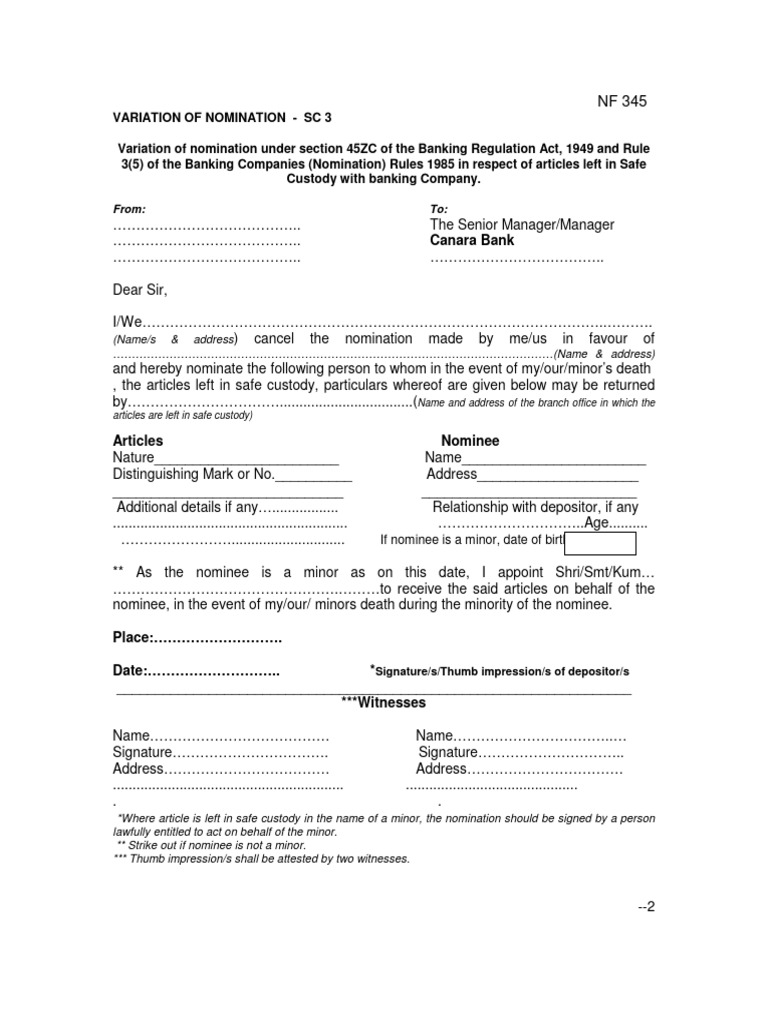 Variation of Nomination Form | PDF