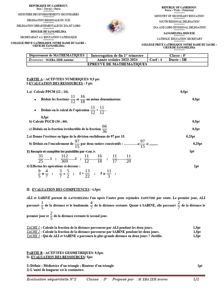 Epreuve Maths 5e Seq 2 | PDF | Triangle | Géométrie euclidienne