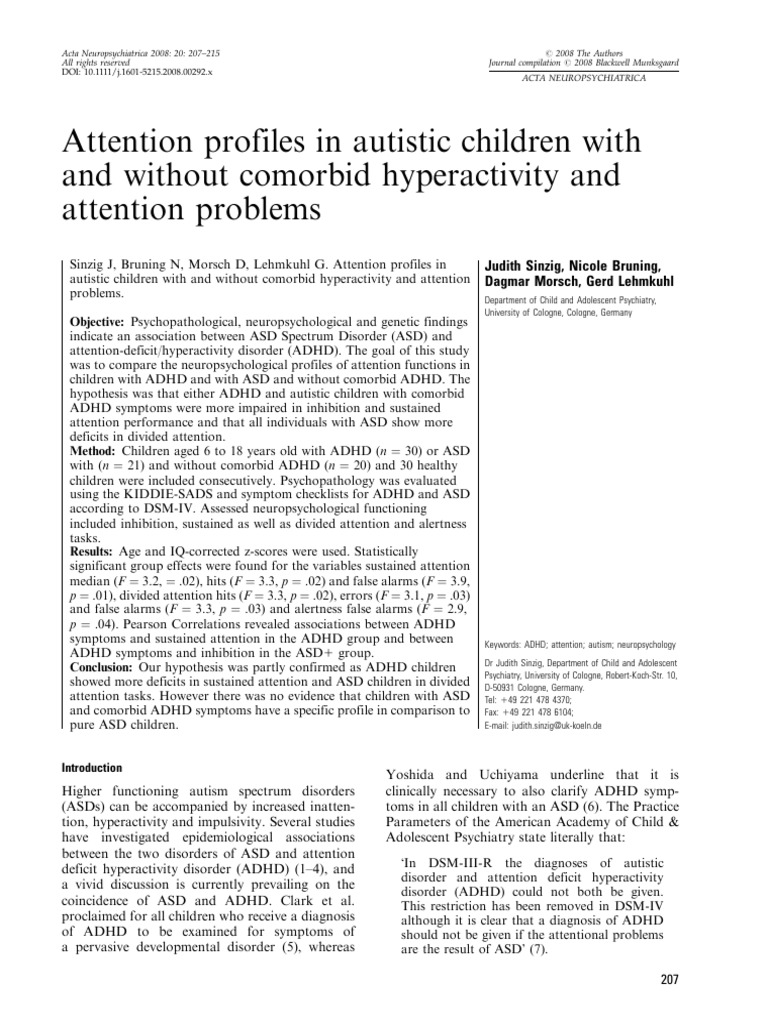 Attention Profiles in Autistic Children With and Without Comorbid Hyperactivity and Attention ...