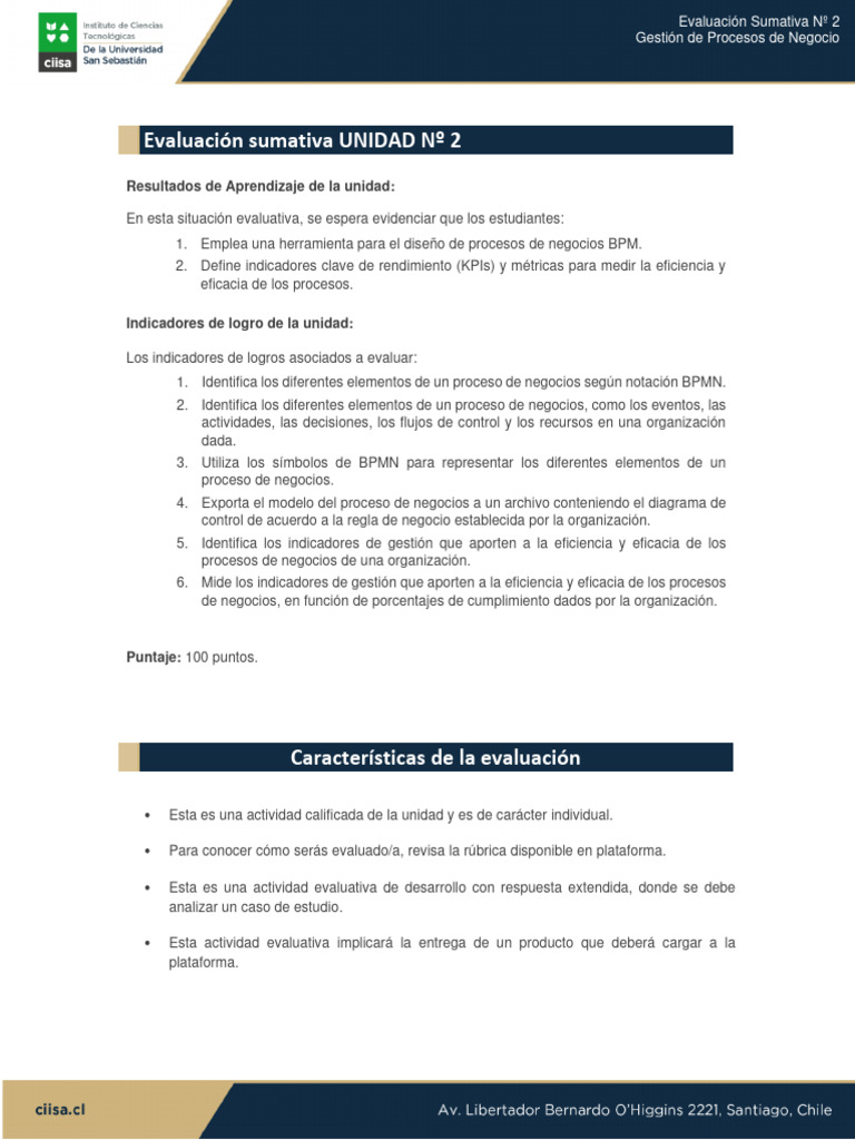 Evaluación U2 1 | PDF | Indicador de rendimiento | Gestión de Procesos de Negocio