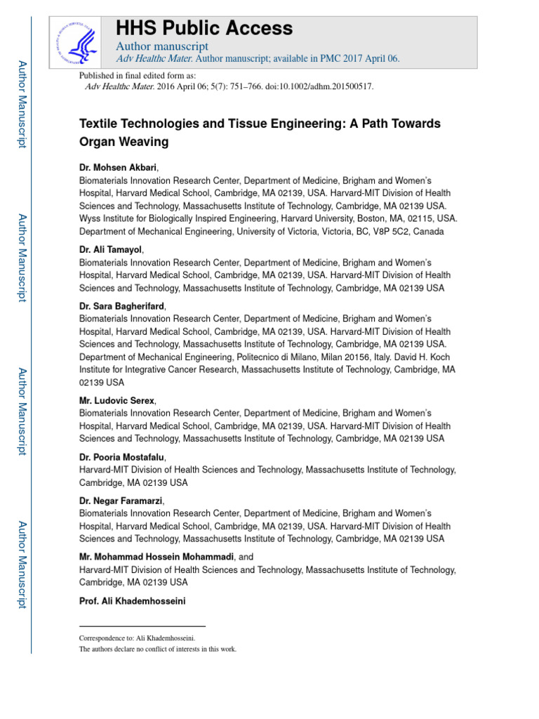 Textile Based Tissue Engineering Scaffolds | Download Free PDF | Tissue Engineering | Physical ...