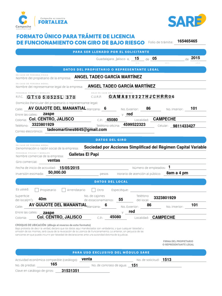 Formato - SARE GALLETAS EL PAPI RICO | PDF | Documento de identidad