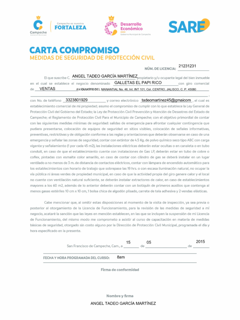 Carta de Compromiso Galetas El Papi Rico | PDF