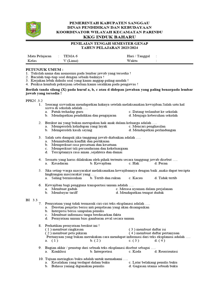 PTS TEMA 6 Kelas 5 | PDF