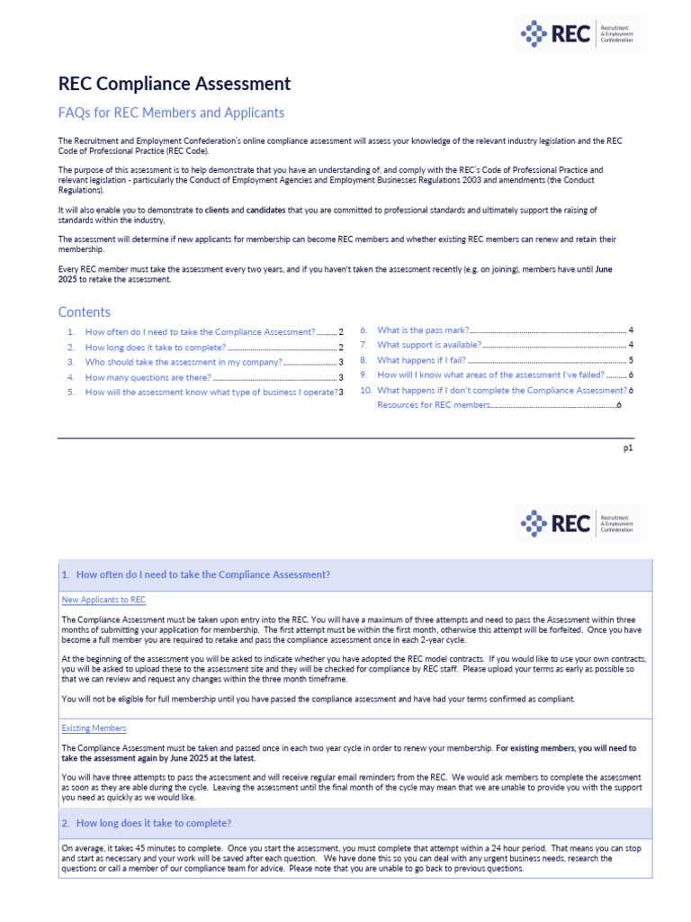 Compliance Assessment - FAQs | PDF | Employment | Regulatory Compliance