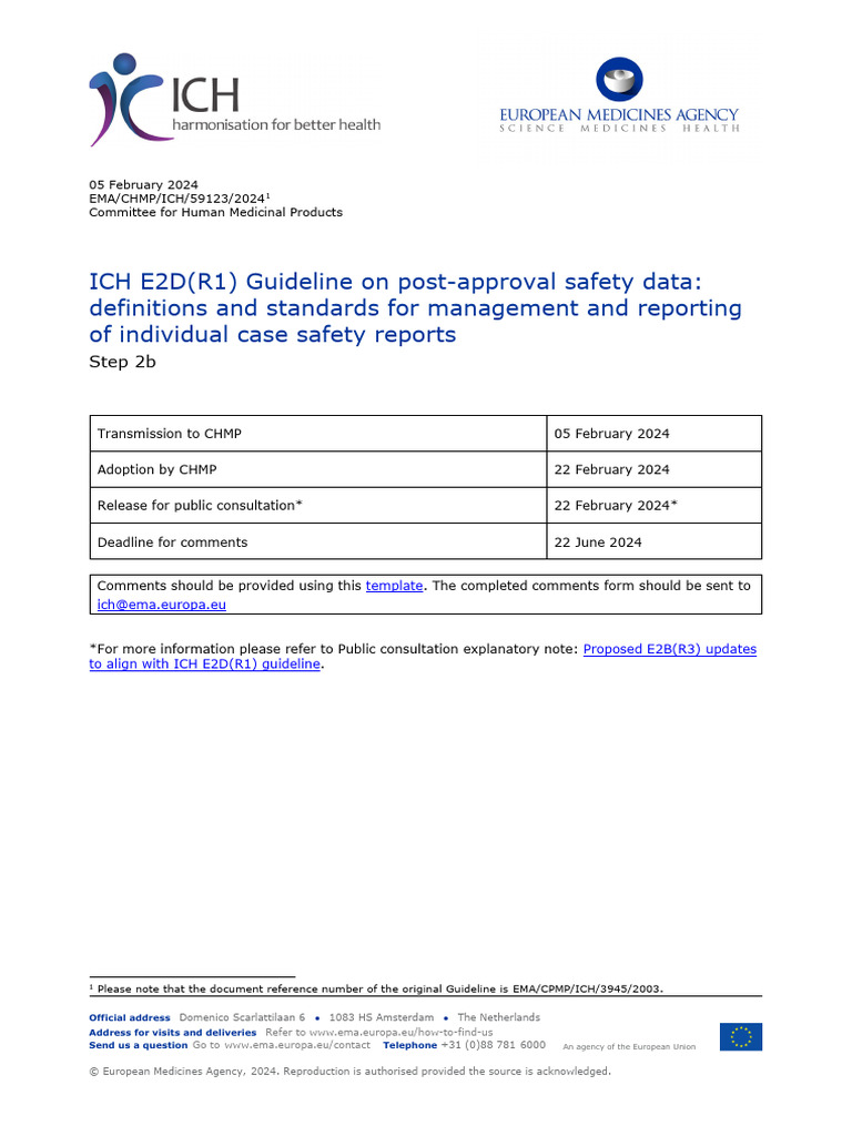 Ich E2dr1 Guideline Post Approval Safety Data Step 2b Revision 1 - en ...