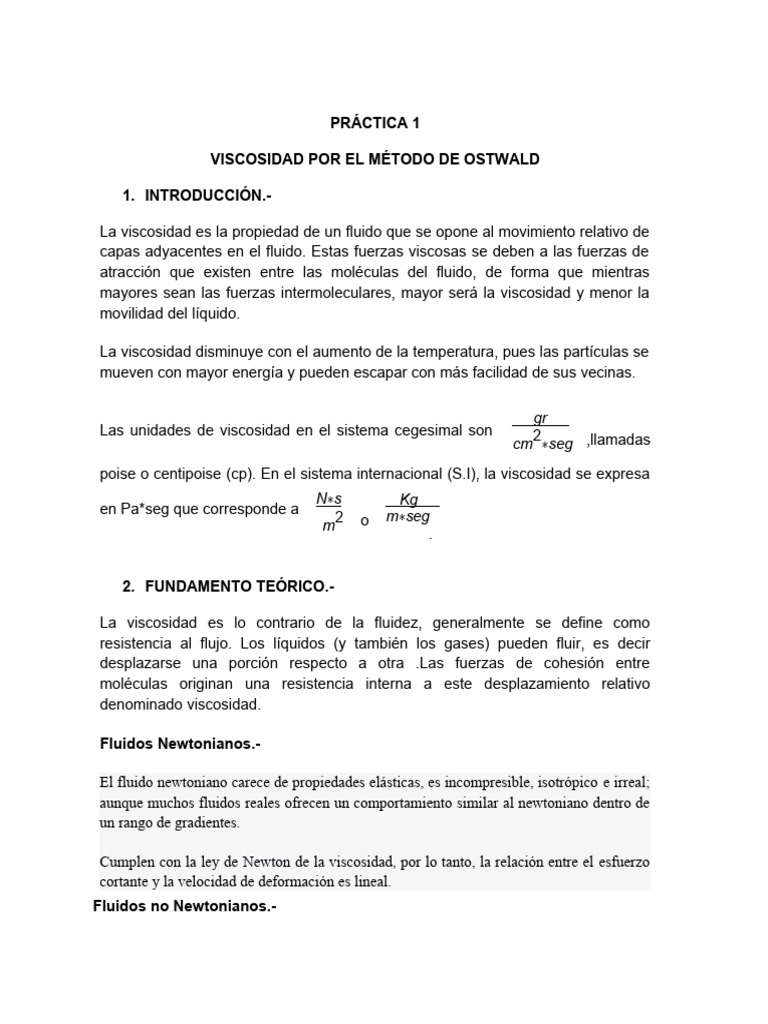 Ilide - Info Practica 1 Viscosidad Por El Metodo Ostwald PR | PDF | Viscosidad | Líquidos