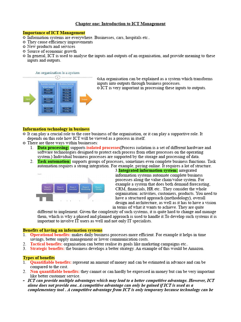 ICT SUMMARY | PDF | Enterprise Architecture | Information System