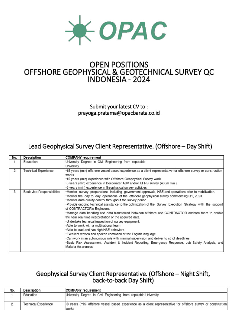 OPEN POSITION - Offshore Geophysical & Geotechnical Survey QC ...