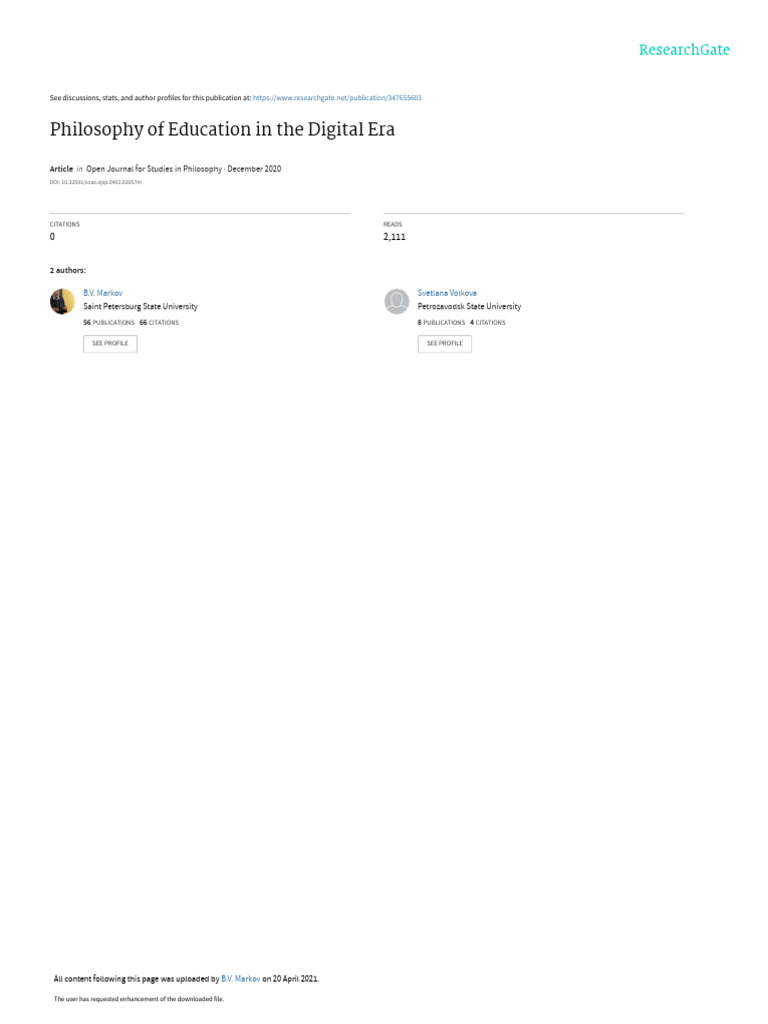 Philosophy of Education in Digital Age | PDF | Educational Technology ...