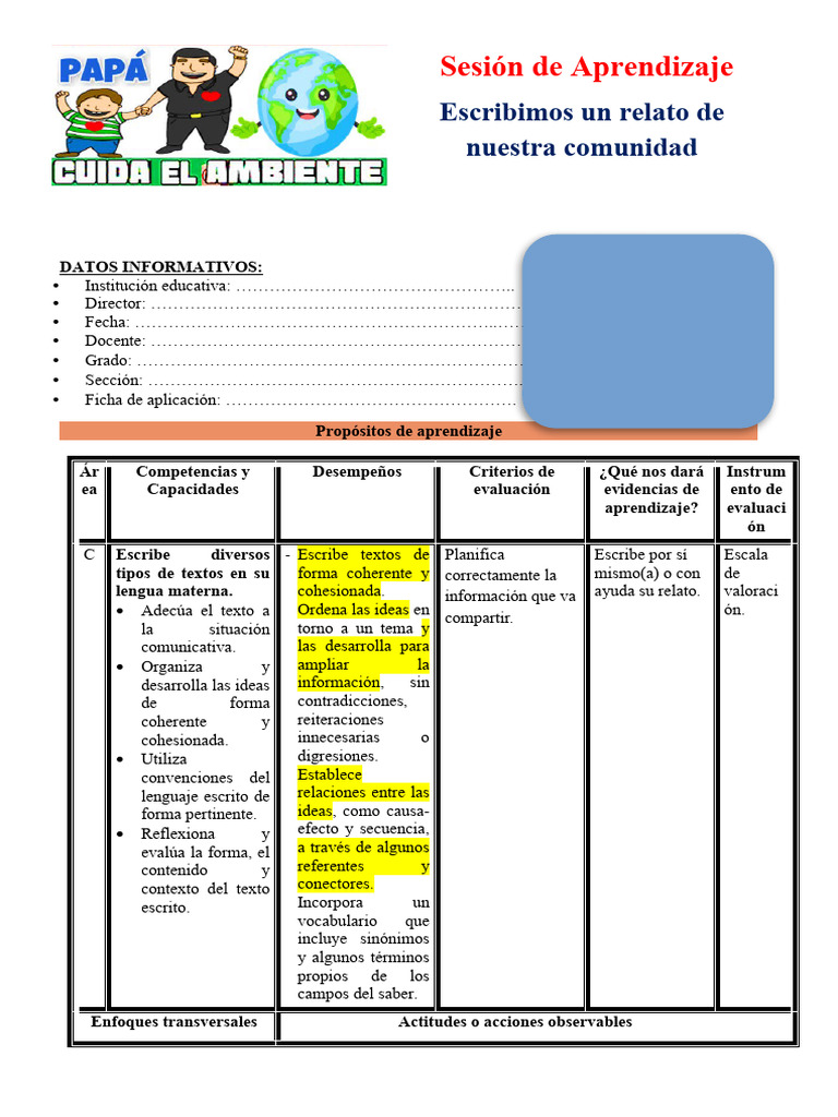 Escribimos un relato de nuestra comunidad | PDF | Evaluación