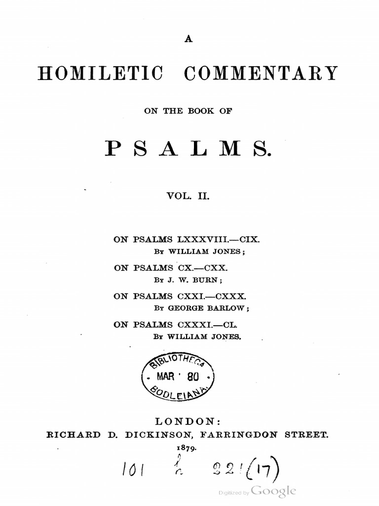 A Homilectical Commentary On The Book of Psalms (William Jones ...