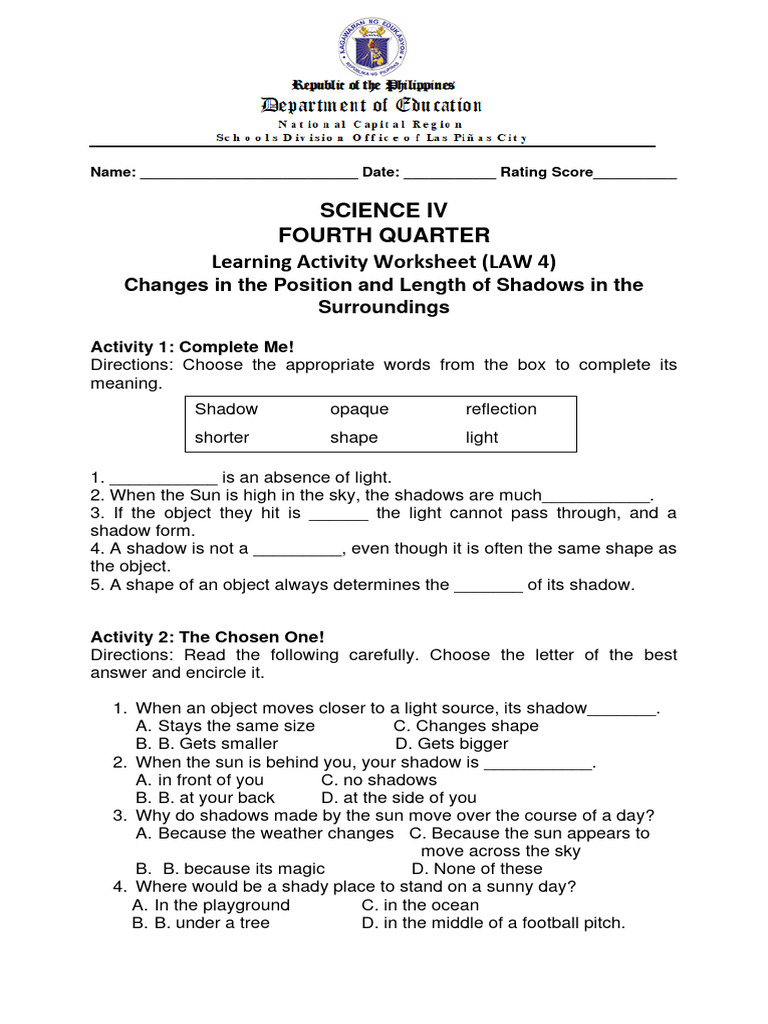 SCIENCE-4-Q4-LAW-4-NEW | PDF | Shadow | Sunscreen