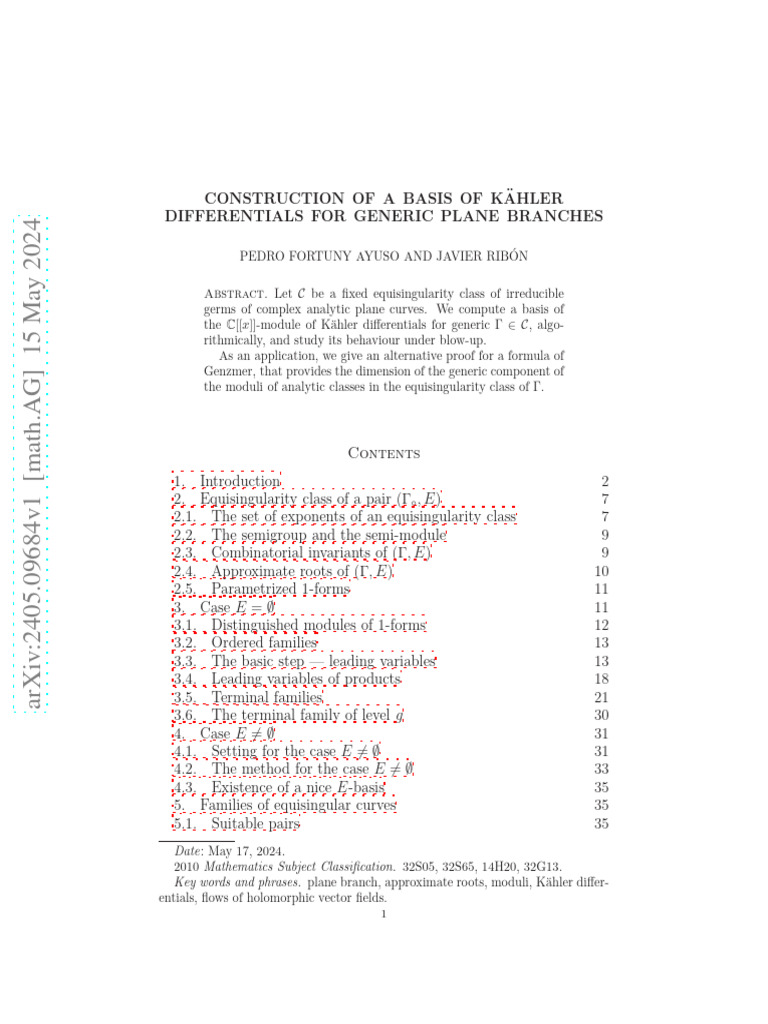 Date: May 17, 2024. Key Words and Phrases. Plane Branch, Approximate Roots, Moduli, K Ahler ...
