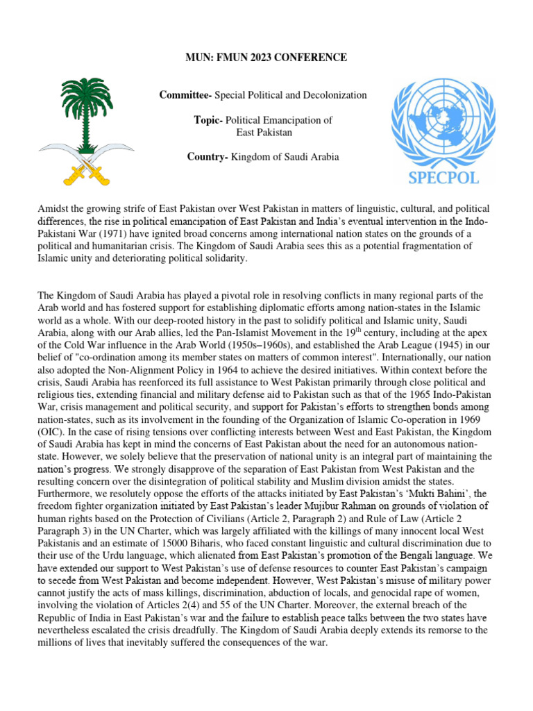 Position Paper Saudi Arabia | PDF | Pakistan | International Relations