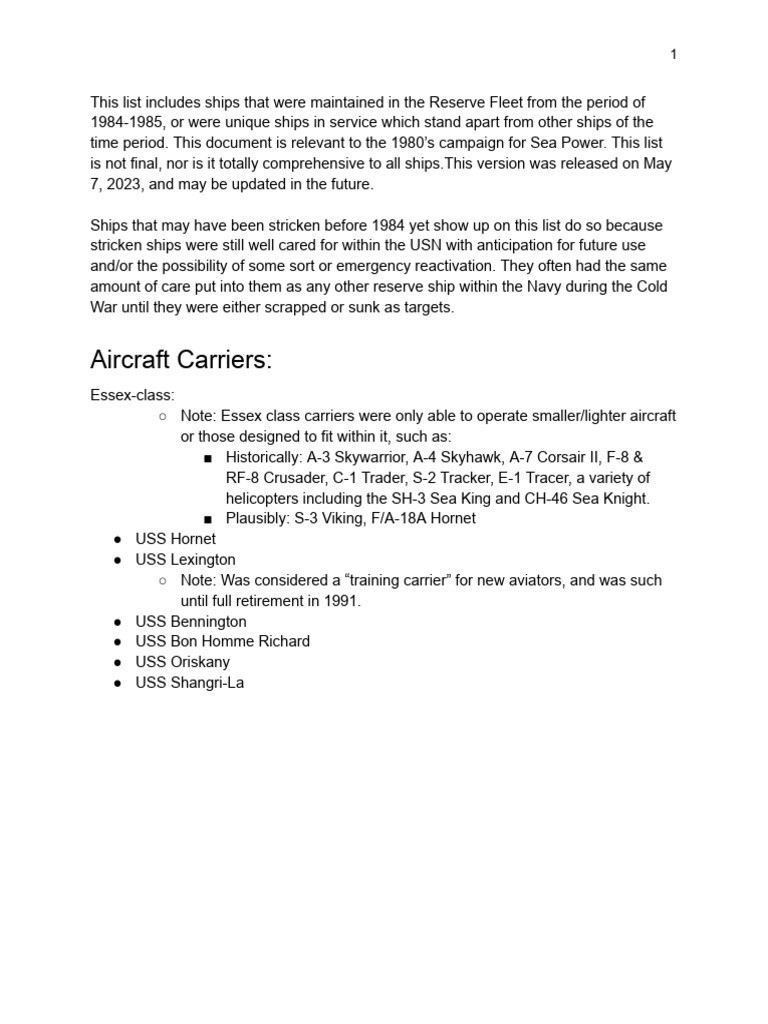 Sea Power USN Unique Ships and Reserve Fleet 1980s | PDF | Submarines ...