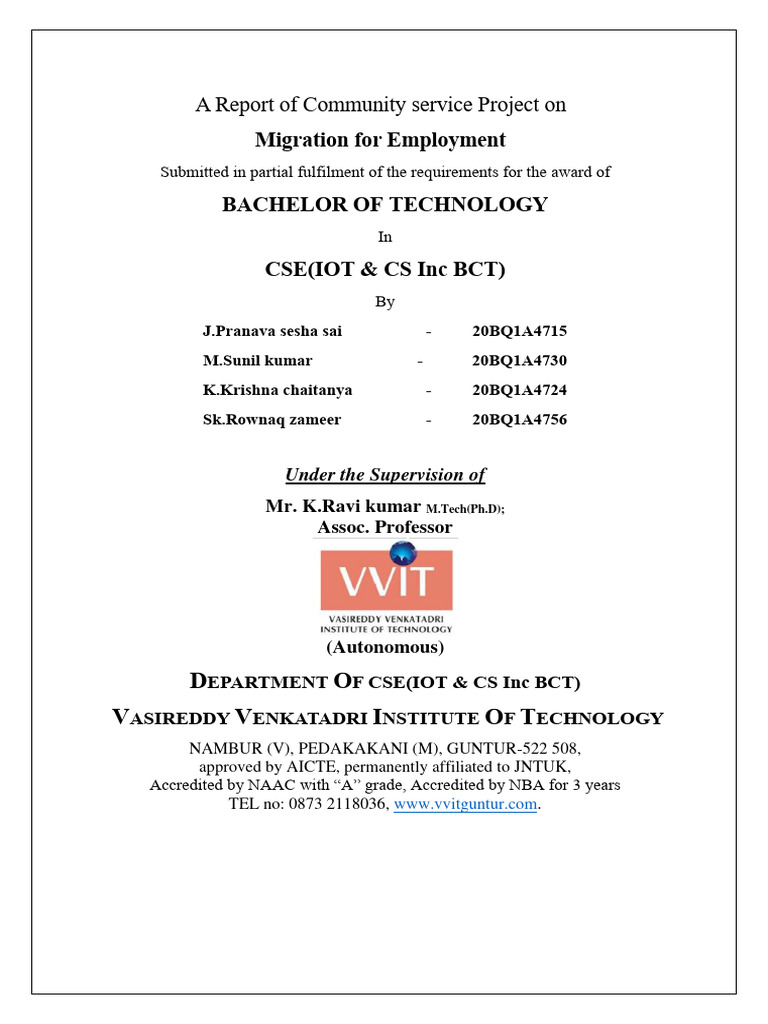 A Report of Community Service Project On: Migration For Employment ...