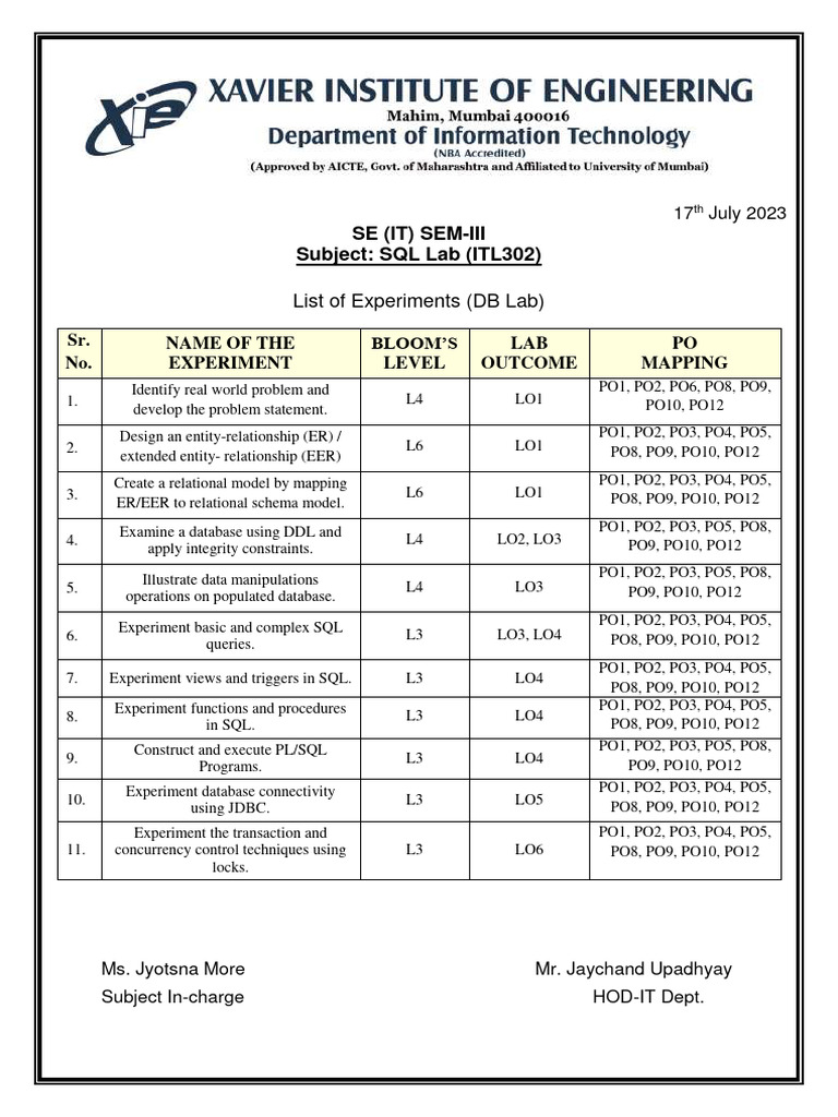 SQL Experiment List | PDF | Sql | Relational Database SQL Experiment List | PDF | Sql | Relational Database