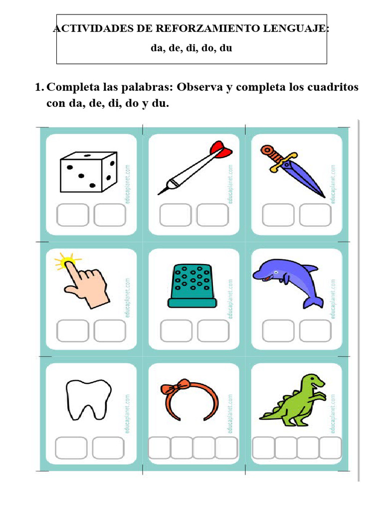 Actividades Da, De, Di, Do y Du | PDF | Artes del Lenguaje y Comunicación