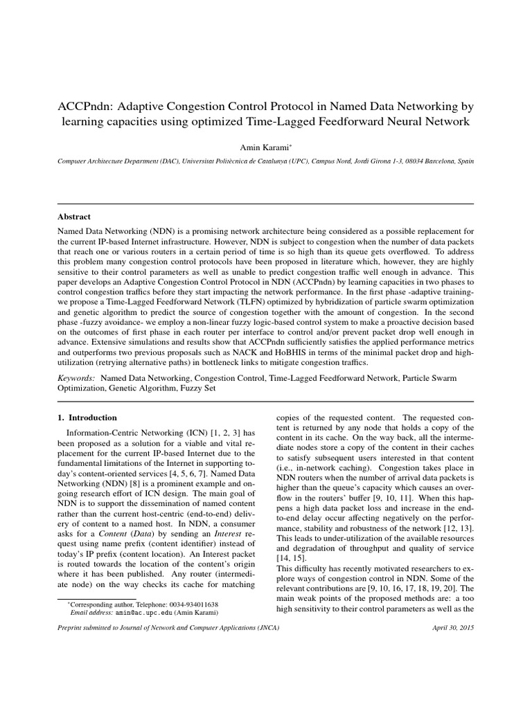 Accpndn: Adaptive Congestion Control Protocol in Named Data Networking by Learning Capacities ...