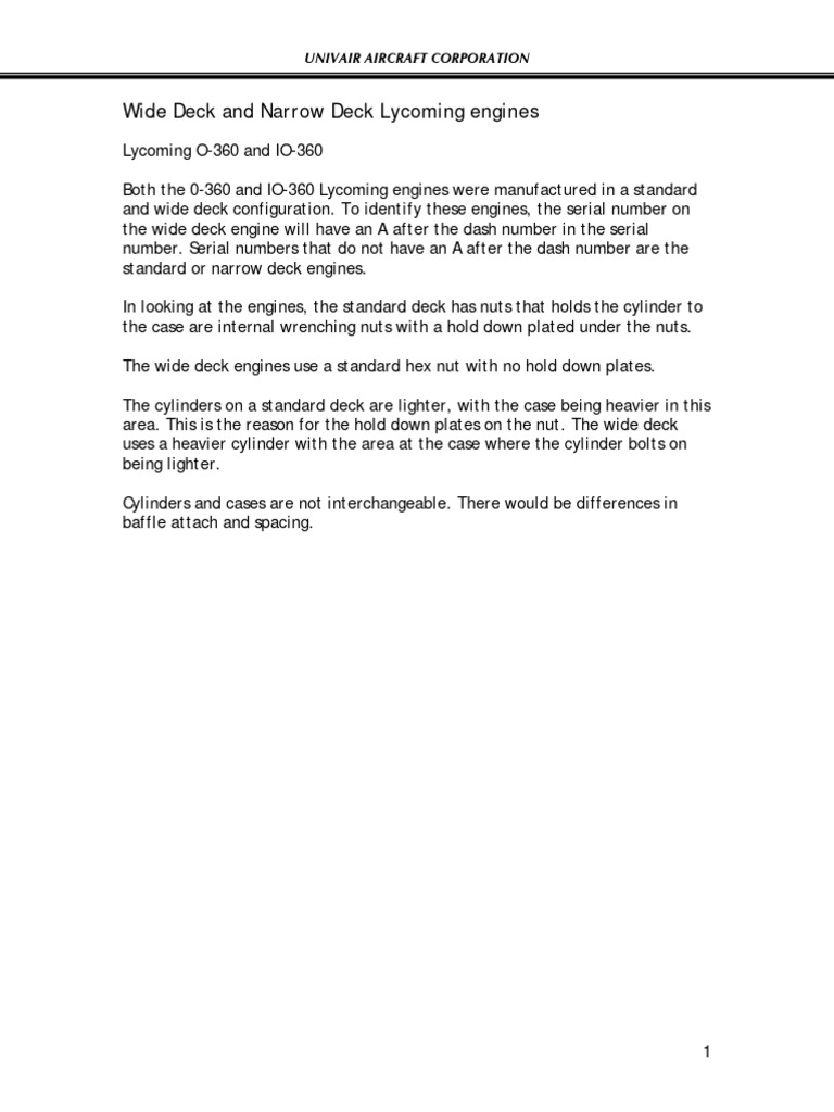 Wide and Standard Deck Engines | PDF