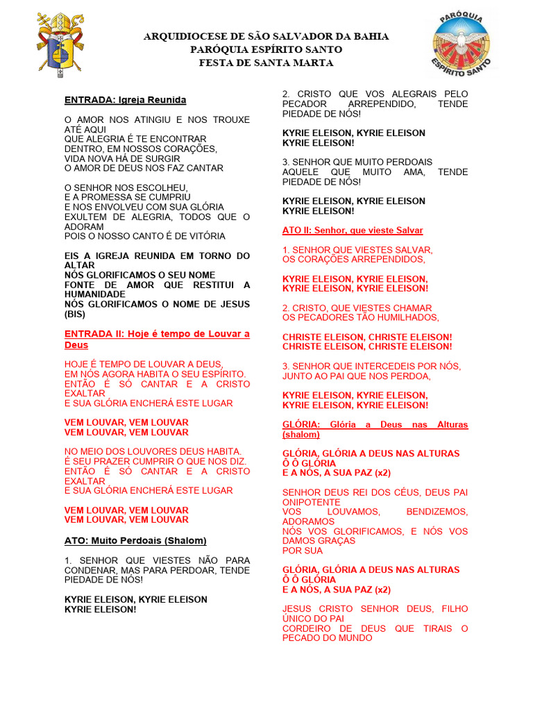 CANTO - Santa Marta | PDF | Eucaristia | Santo