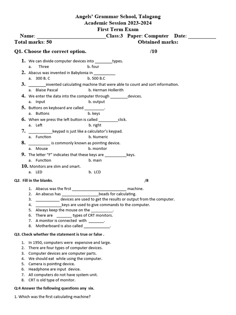 Class 3 Computer Paper | PDF | Computer Monitor | Computer Keyboard