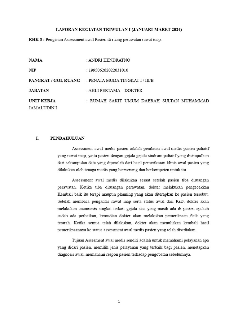 Laporan Kegiatan Triwulan 1 RHK 3 | PDF