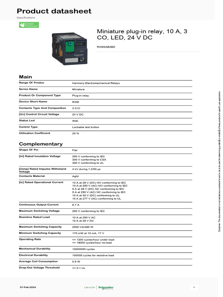 Schneider Electric - Zelio-Electromechanical-Relay - RXM3AB2BD | PDF ...