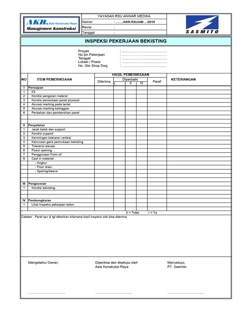 Form Inspeksi Bekisting | PDF