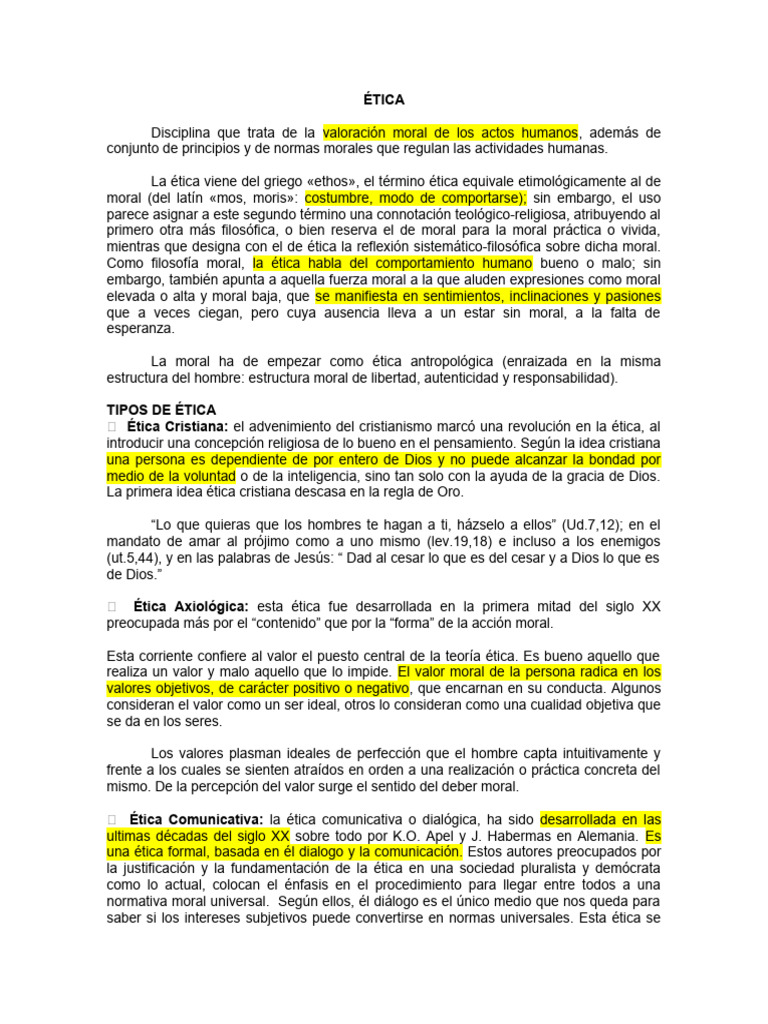 Tipos de Ética y Valores Humanos | PDF | Moralidad | Ética profesional