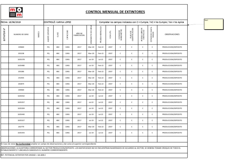 CONTROL MENSUAL DE EXTINTORES | PDF | Automatización de edificios | Ingeniero civil