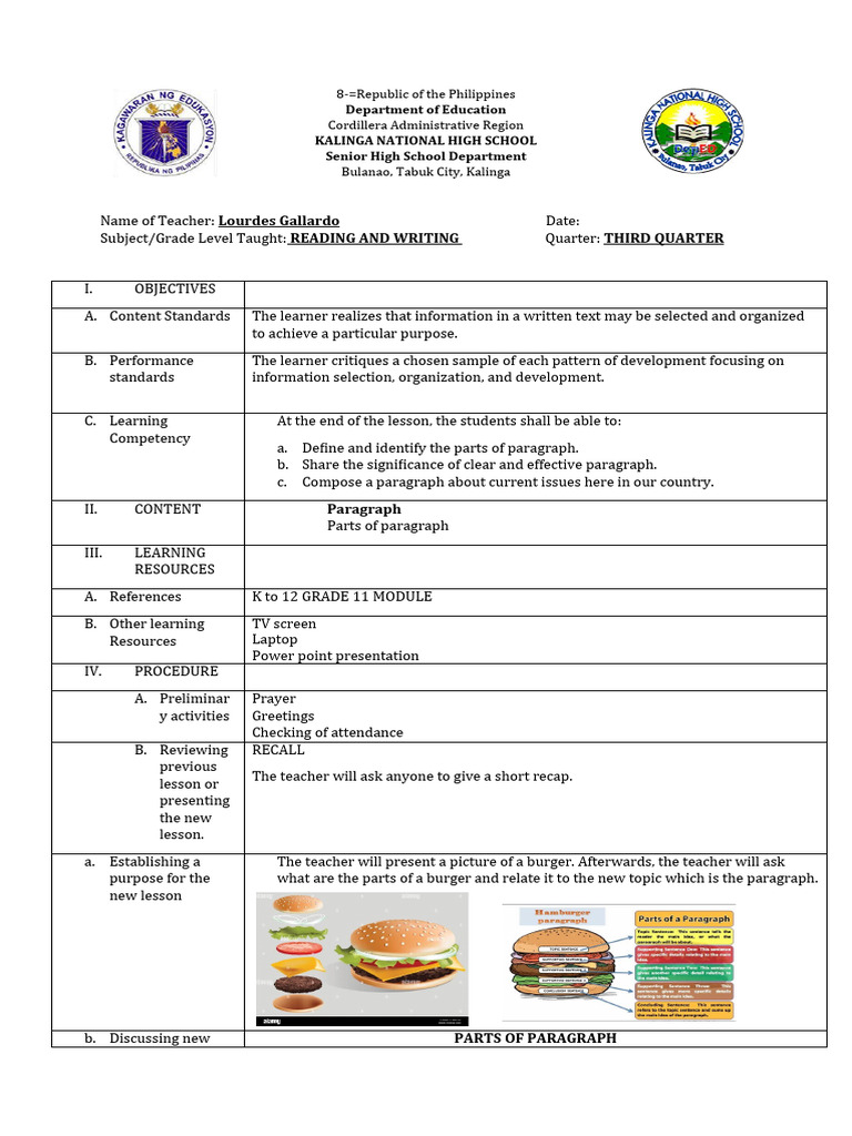 LP For Paragraph (Stem) | PDF | Teachers | Paragraph