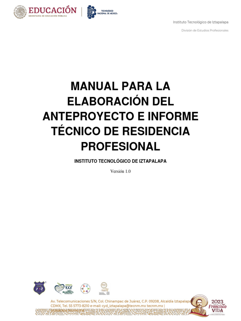 Manual para La Elaboracion de Anteproyecto e Informe Tecnico de Residencia Profesional 1.0 | PDF ...