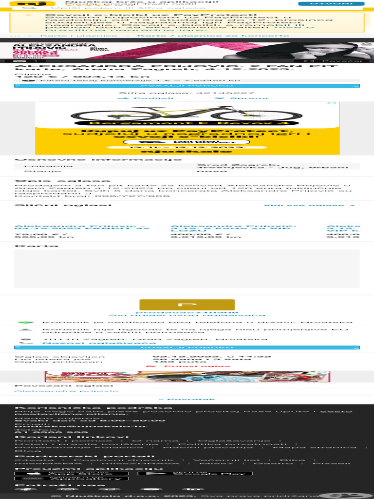 ALEKSANDRA PRIJOVIĆ, 2 FAN PIT Karte, Arena Zagreb, 4.12.2023 | PDF
