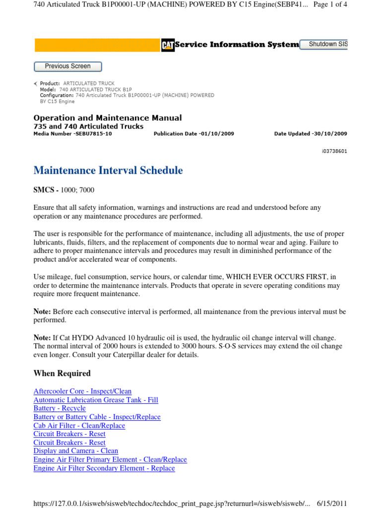 Maintenence Interval Schedule | PDF | Motor Oil | Bearing (Mechanical)