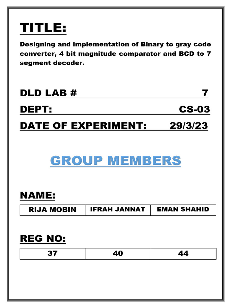 DLD LAB Report # 8 | PDF | Binary Coded Decimal | Computer Science