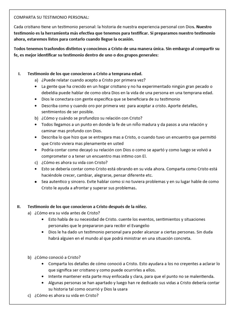 Comparta Su Testimonio Personal | PDF | Jesús | Testimonio