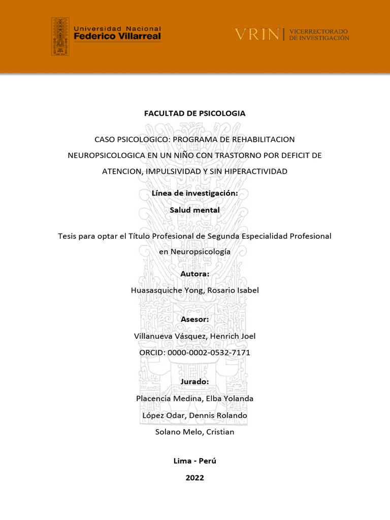 Rehabilitación Neuropsicológica en TDAH | PDF | Desorden hiperactivo y ...