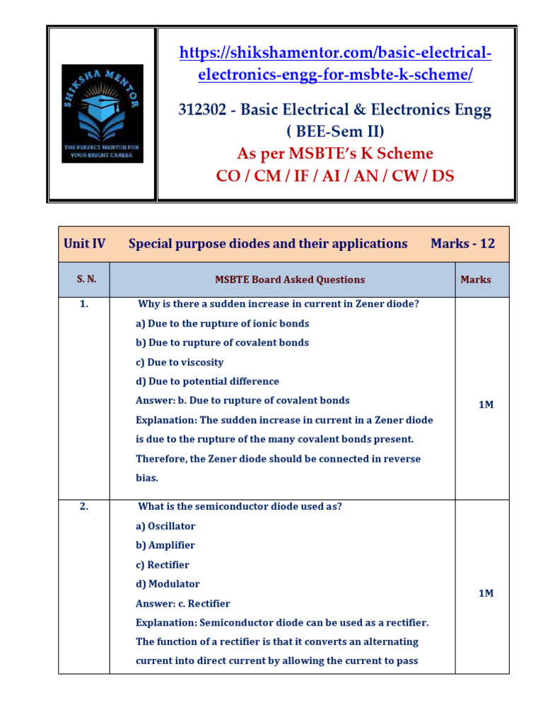 Unit IV BEE | PDF | P–N Junction | Rectifier