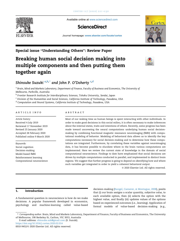 Social Decision-Making Neural Insights | PDF | Decision Making | Reward ...