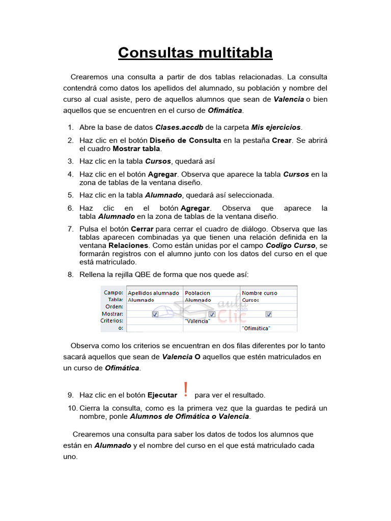 Consultas Multitabla en Access | PDF | Ventana (informática) | Bases de datos
