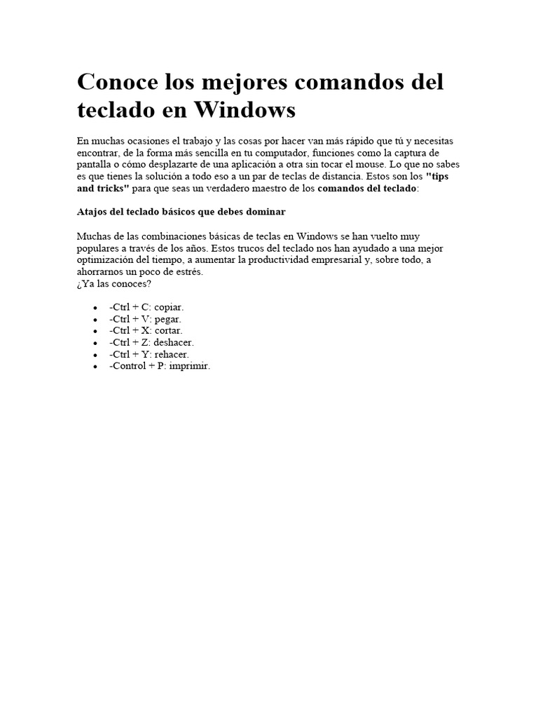 Comandos Del Teclado en Windows | PDF | Microsoft Windows | Unidad de ...