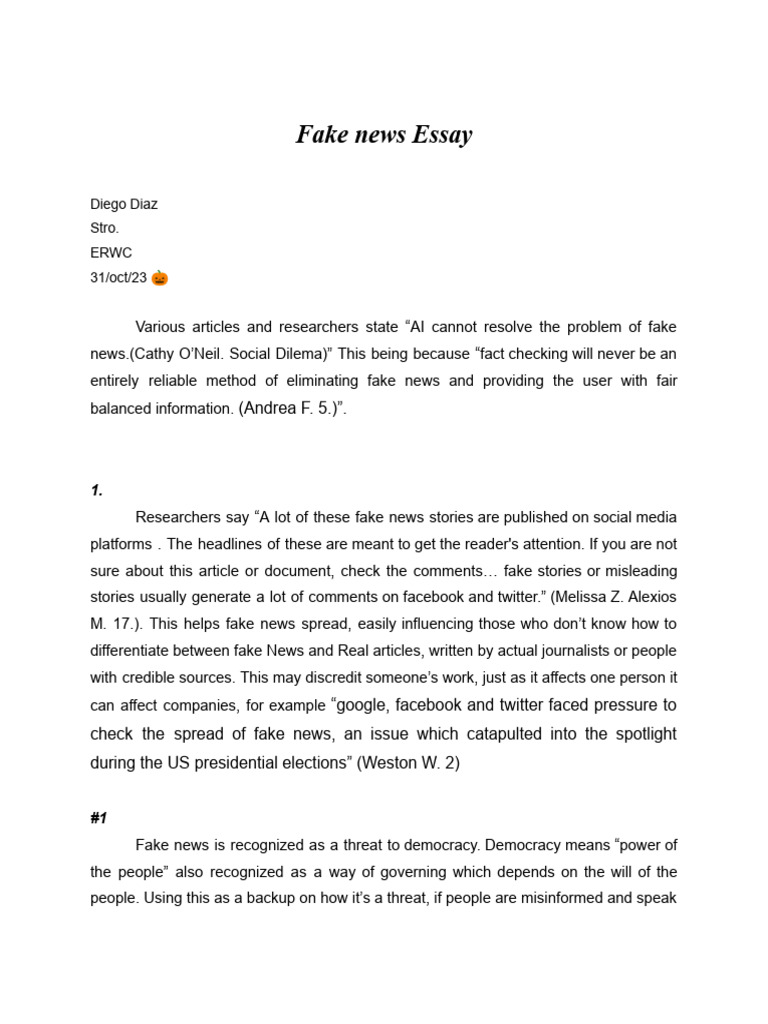 Fake News Essay Diego Diaz | PDF | Human Communication | Mass Media