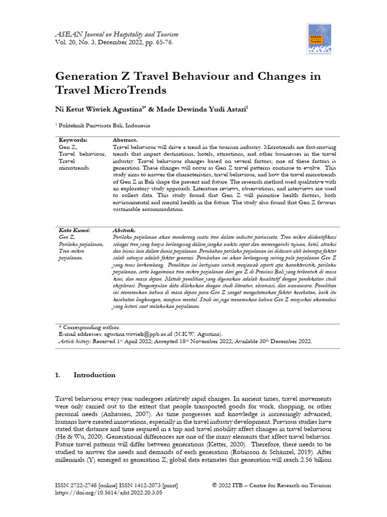 Generation Z Travel Behaviour and Changes in Trave | PDF | Tourism ...